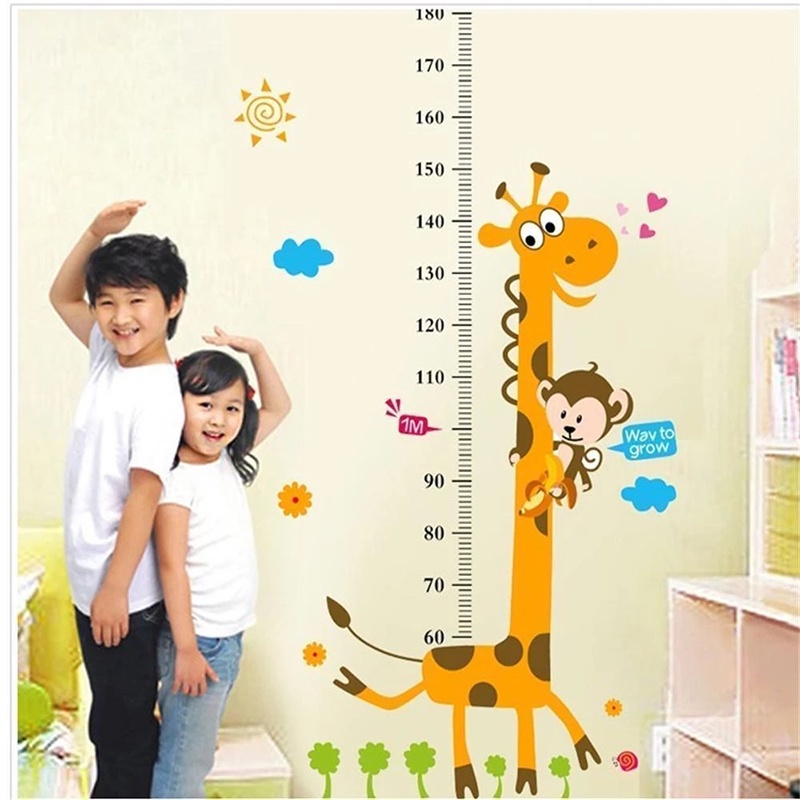Cartoon Animal Height Measure Wall Stickers Kids Room Growth Chart ...