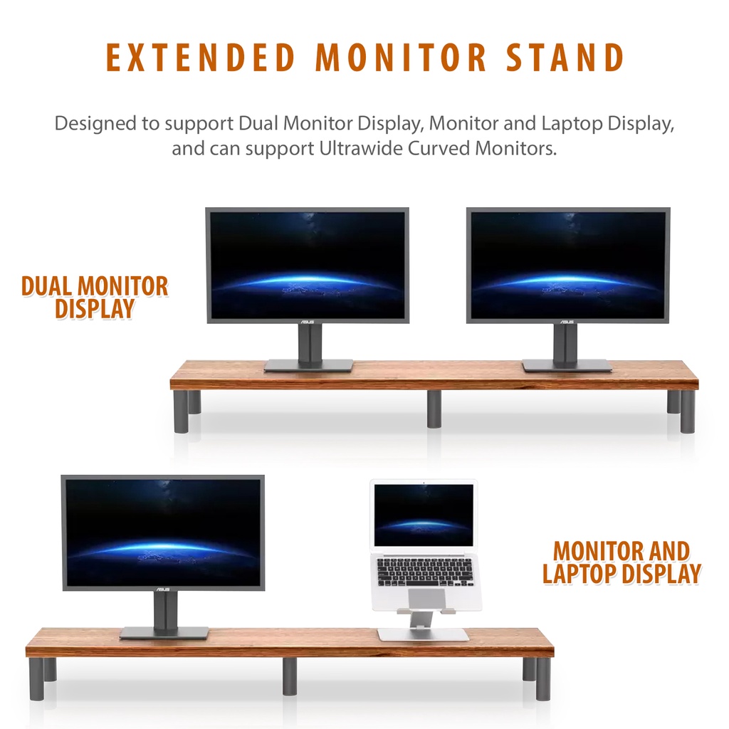 Universal Monitor Stand Riser Extended Width Monitor Riser Laptop Stand ...