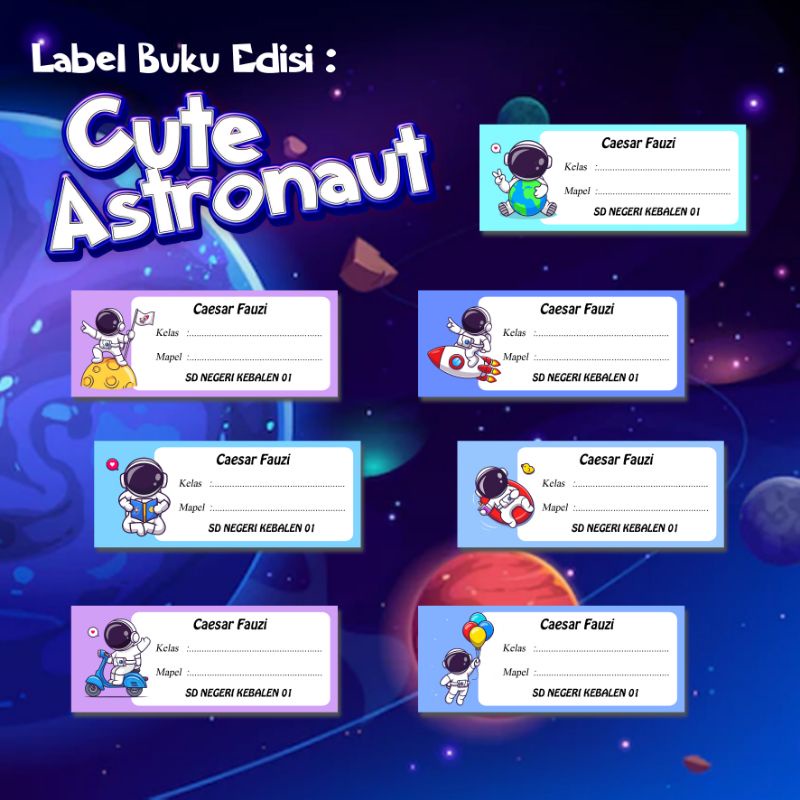 MATA Cute Astronaut Edition Subject Book Name Label Sticker | Shopee ...