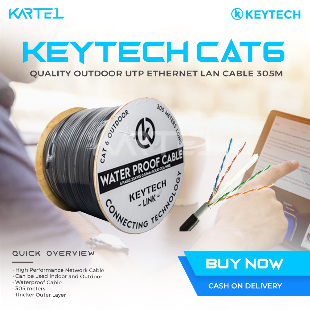 KEYTECH CAT6 Quality Outdoor UTP Ethernet LAN Cable 305m | Shopee Philippines