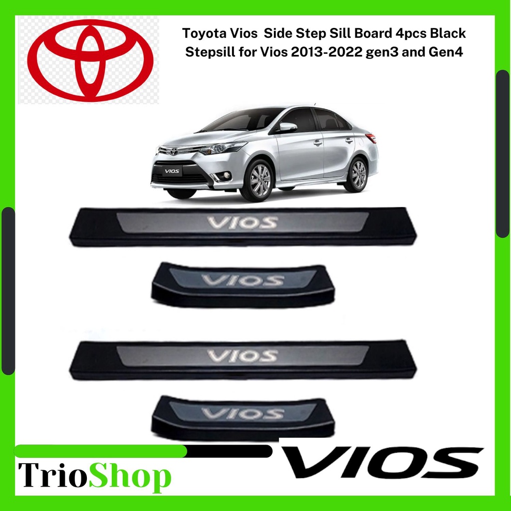 Toyota Vios Side Step Sill Board 4pcs Black Stepsill for Vios 2013-2022 ...