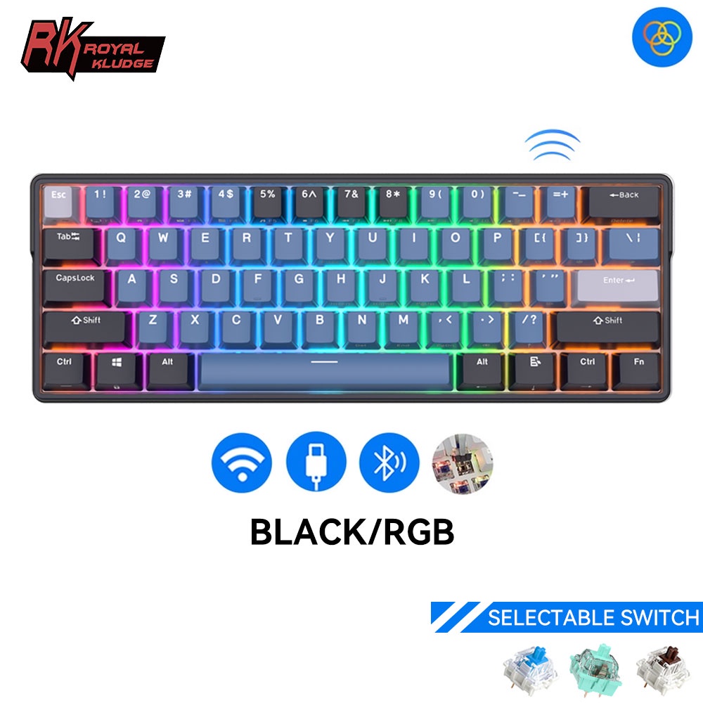 RK61Plus Royal Kludge 2.4G Wireless Bluetooth 3.0 & USB C Three Mode Hot-Swap RGB Backlit Mini ...