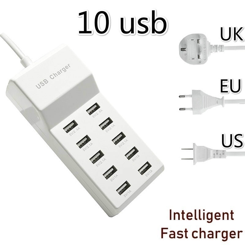 10 Port USB Wall Charger Fast Charging Adapter Direct Charge Smart ...
