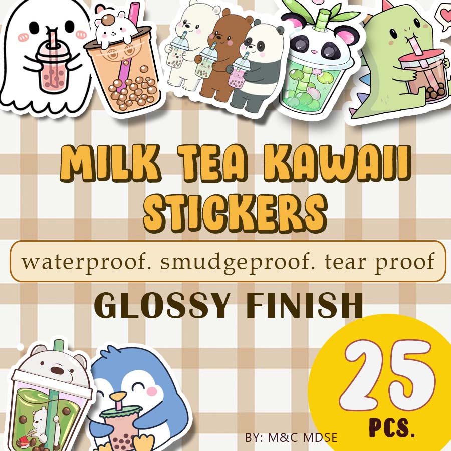 25pcs. Milk Tea Kawaii Waterproof Stickers, Aesthetic Stickers Glossy ...