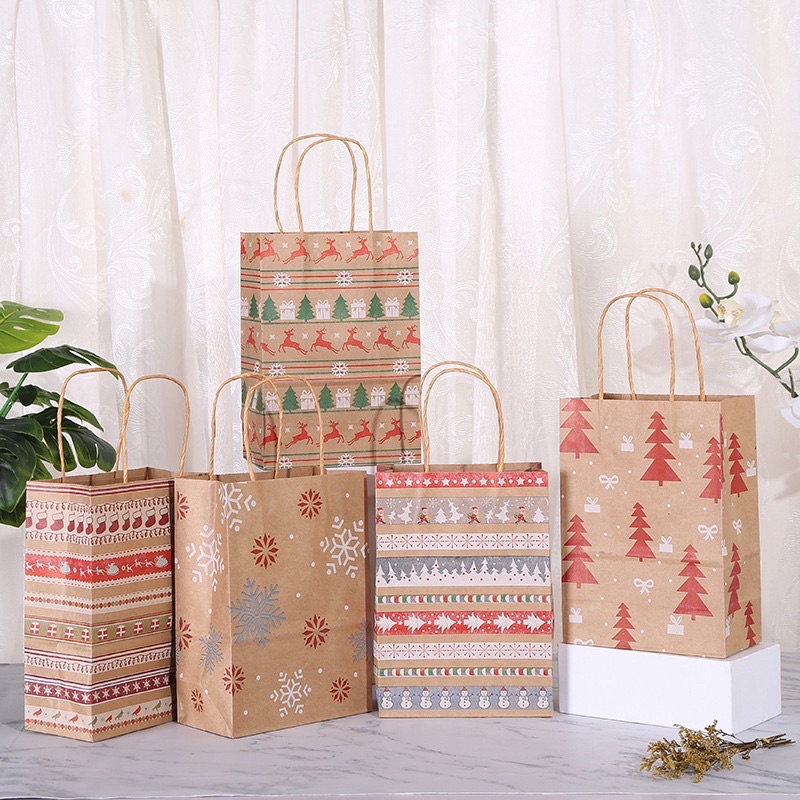 12pcs Christmas Paper Bag Merry Christmas Gift Bag Holiday Paper Bag ...