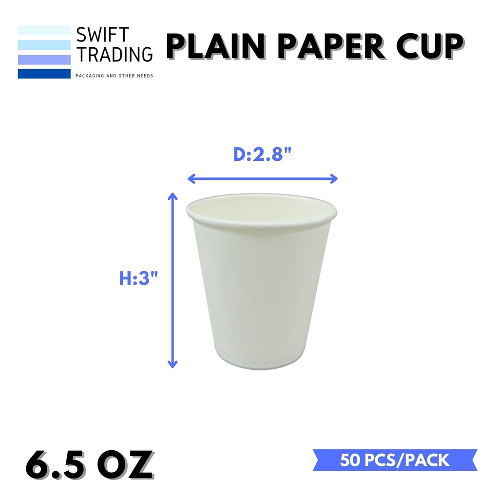 50pcs Disposable Paper Cups Plain White Party Cups 6 5oz 8oz 10oz