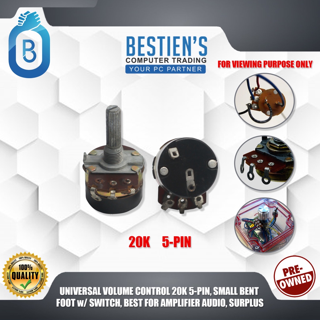UNIVERSAL VOLUME CONTROL 20K 5-PIN, SMALL BENT FOOT w/ SWITCH, BEST FOR ...