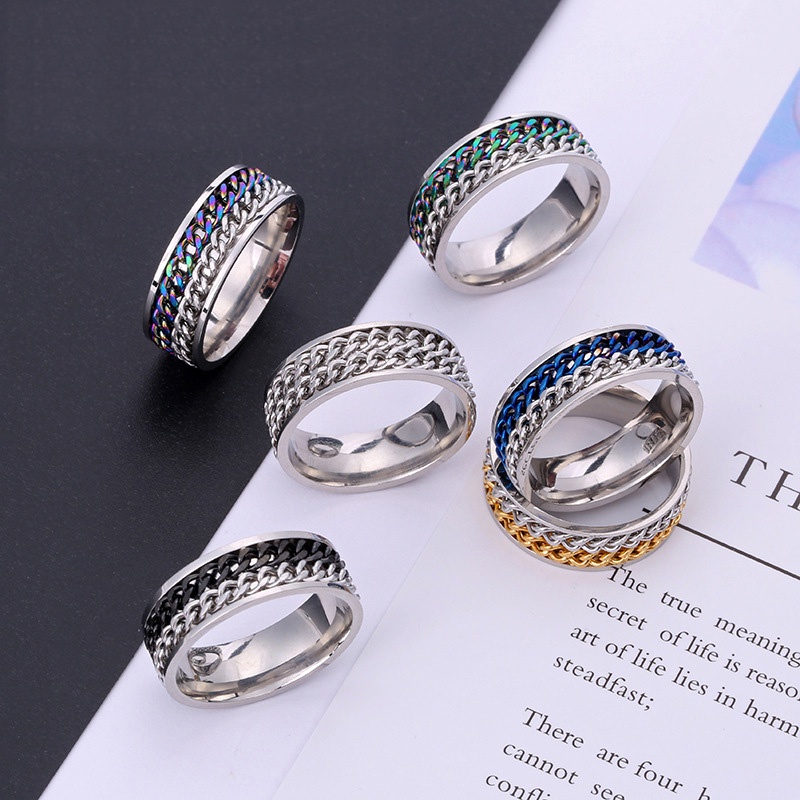 EASY ZHOU Double Chain Rotatable Anxiety Fidget Rings 8mm Stainless ...