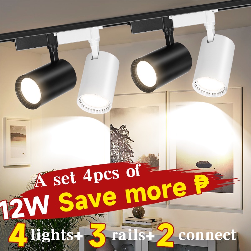 4PCS/Set Track Light Spotlight Black White Flicker Free Bright Lamp ...