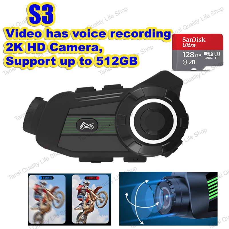 S3 HD 2K Motorcycle Camera 1440P HD Video Voice Recording Helmet Wifi ...