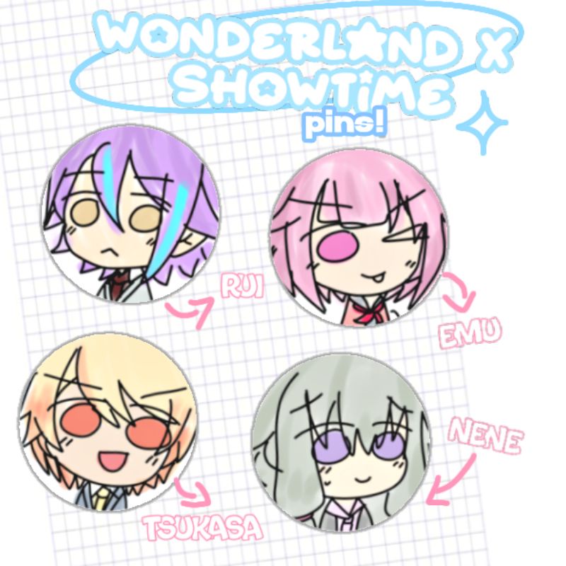 Wonderland x showtime pins (rui, nene, tsukasa, emu) | Sekai project ...