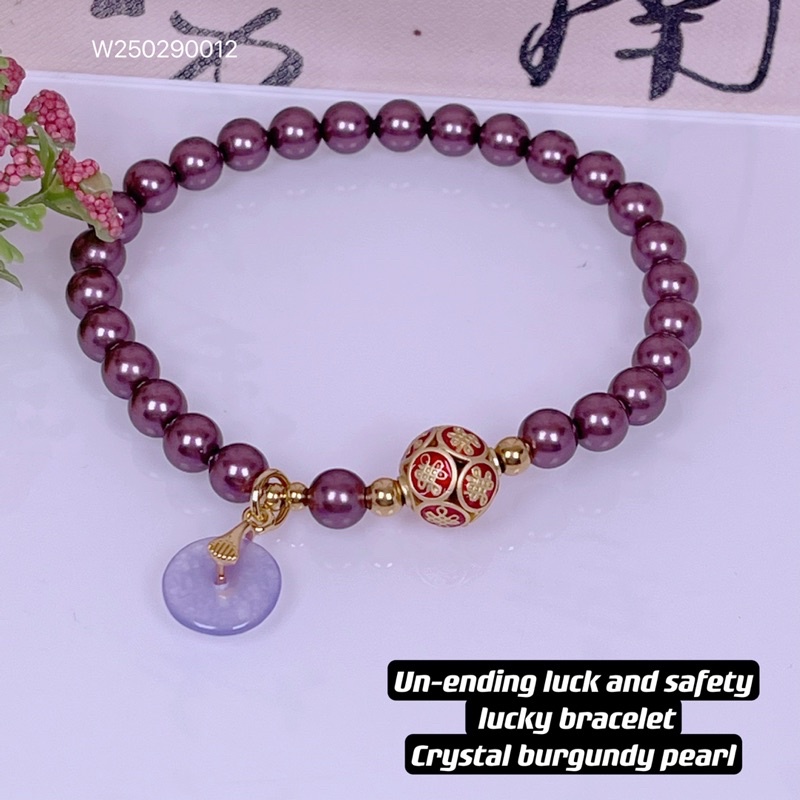 un-ending luck and safety bracelet crystal burgundy pearl | Shopee ...
