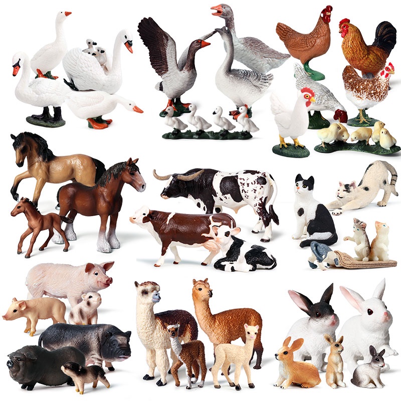 Farm Family Model Action Figures Farmer Cow Hen Horse Pig Poultry ...