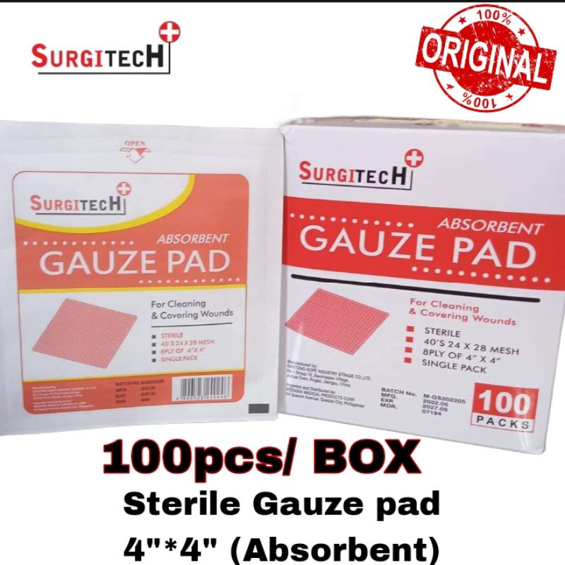 Sterile Gauze Pad 8ply 4"X4" (100pcs per Box) by Surgitech | Shopee ...