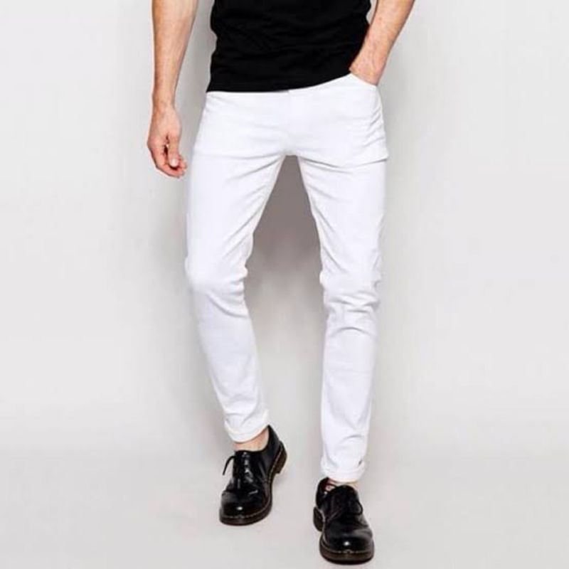 PUTIH Plain White slimfit Men's jeans And Ripped Knee | Shopee Philippines