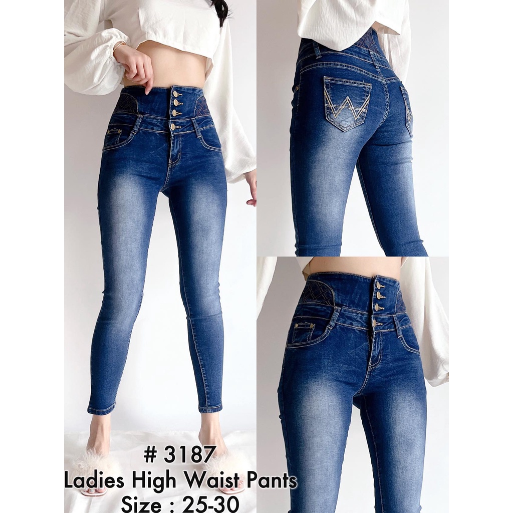 High Waist 4 buttons skinny pants high quality# 3187 | Shopee Philippines
