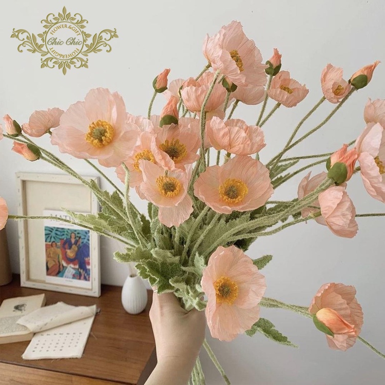 Artificial Flowers Simulation Poppies Gorgeous Silk Poppy Flocky Stem ...