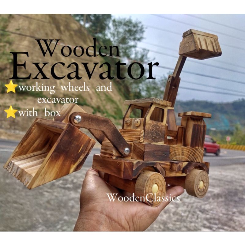 WOODEN EXCAVATOR - WORKING WHEELS AND ROTATING EXCAVATOR- FOR GIFTS OR ...