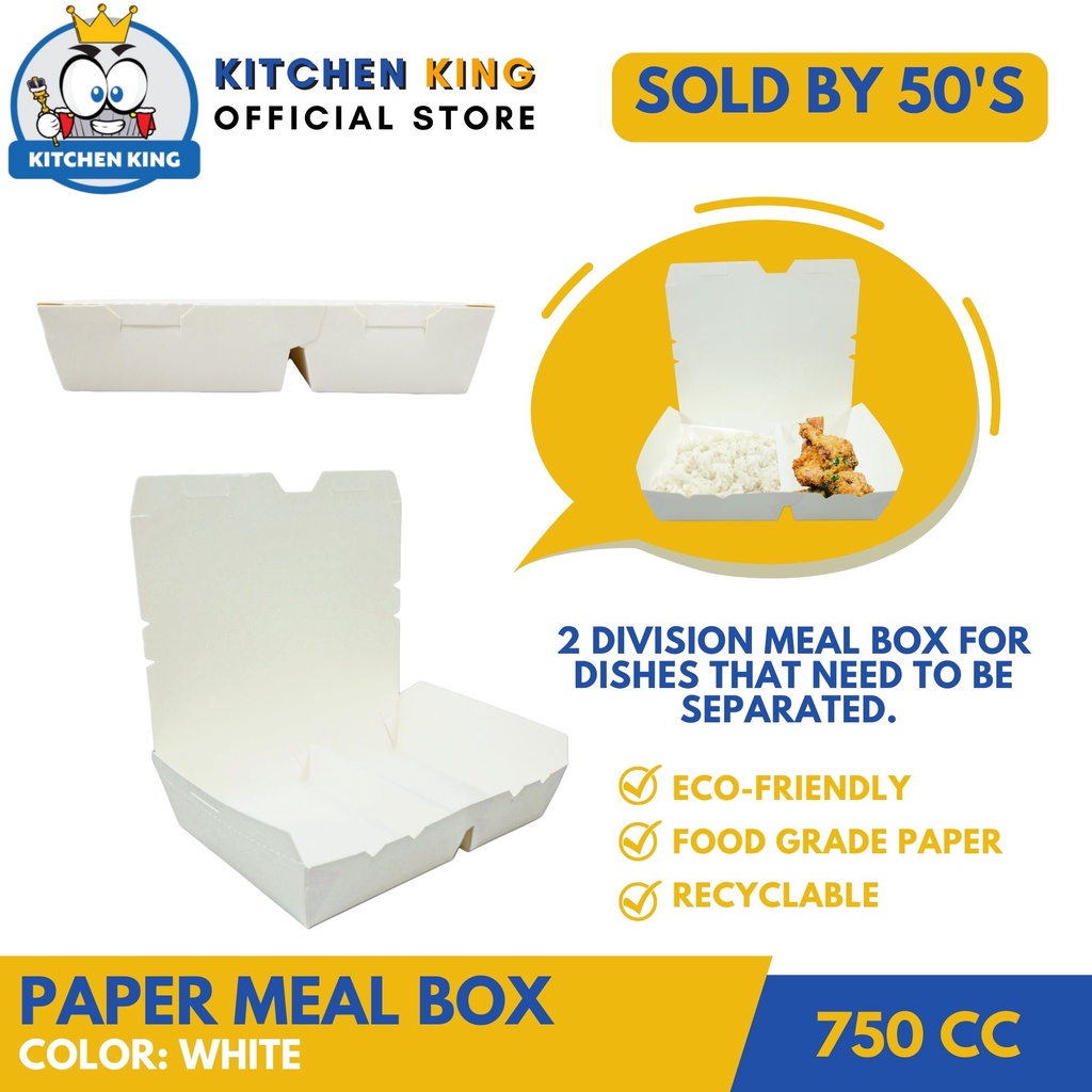 750cc Paper Meal Box 2 Divisions Takeout Box 750cc [50pcs/order] White ...