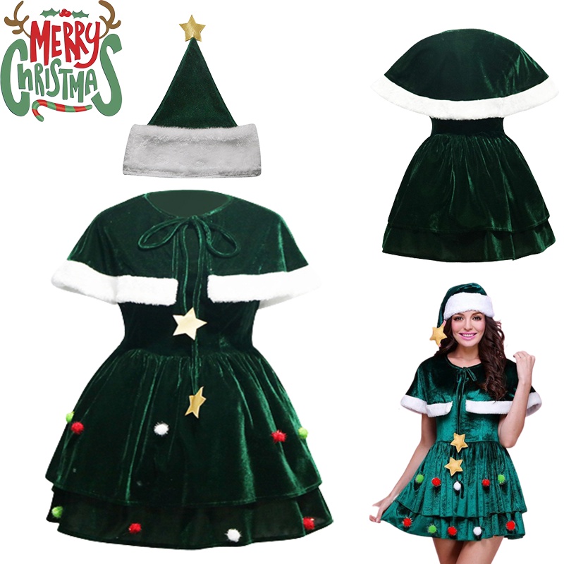 Gorgeous Women Christmas Tree Cosplay Costume Plus Size Xmas Dress ...
