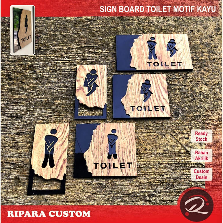 KAYU Acrylic Toilet Sign Board Wood motif. Toliet Guide Board. Toilet ...