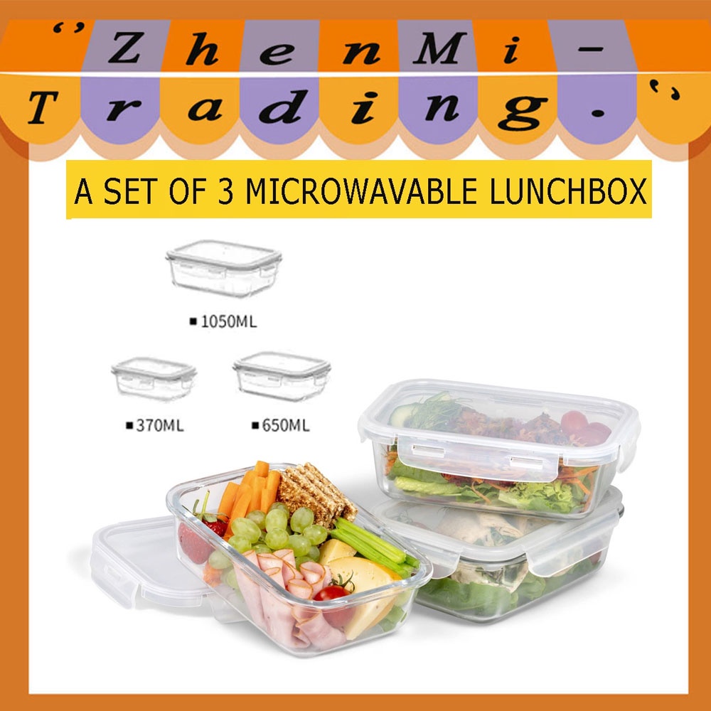 A SET OF 3PCS RECTANGLE BOROSILICATE GLASS BOWL WITH COVER SET ...