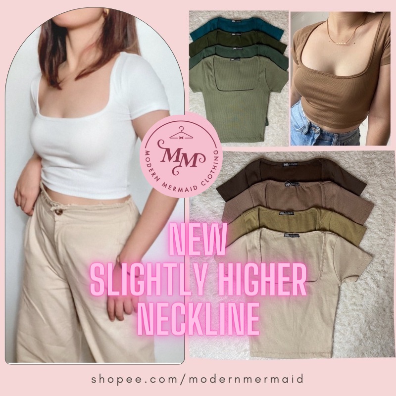 [SN] NEW ver Squareneck Semi-Crop Top (SOFT RIBBED Fabric) SMALL/PETITE ...