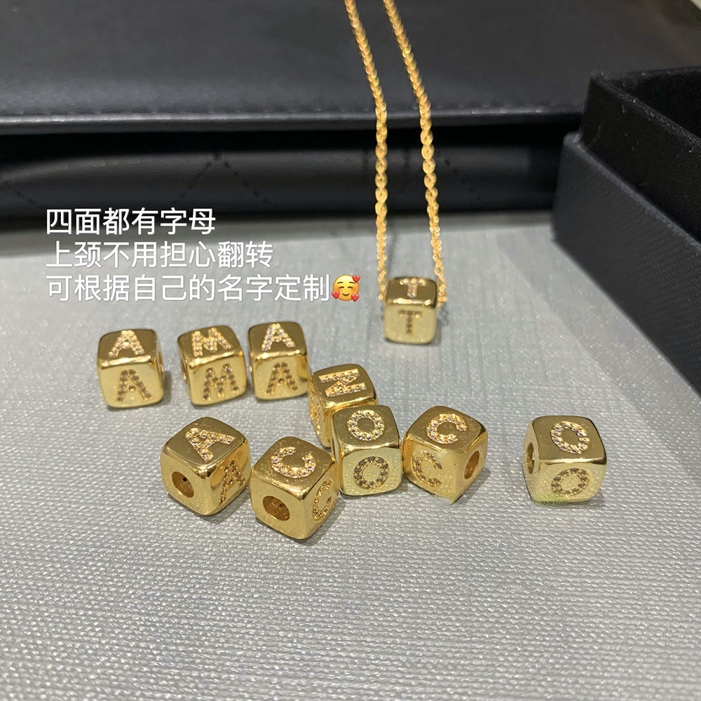 Gold Rhinestone Letters Cube Charm for Bracelet Necklace A-Z Alphabet ...