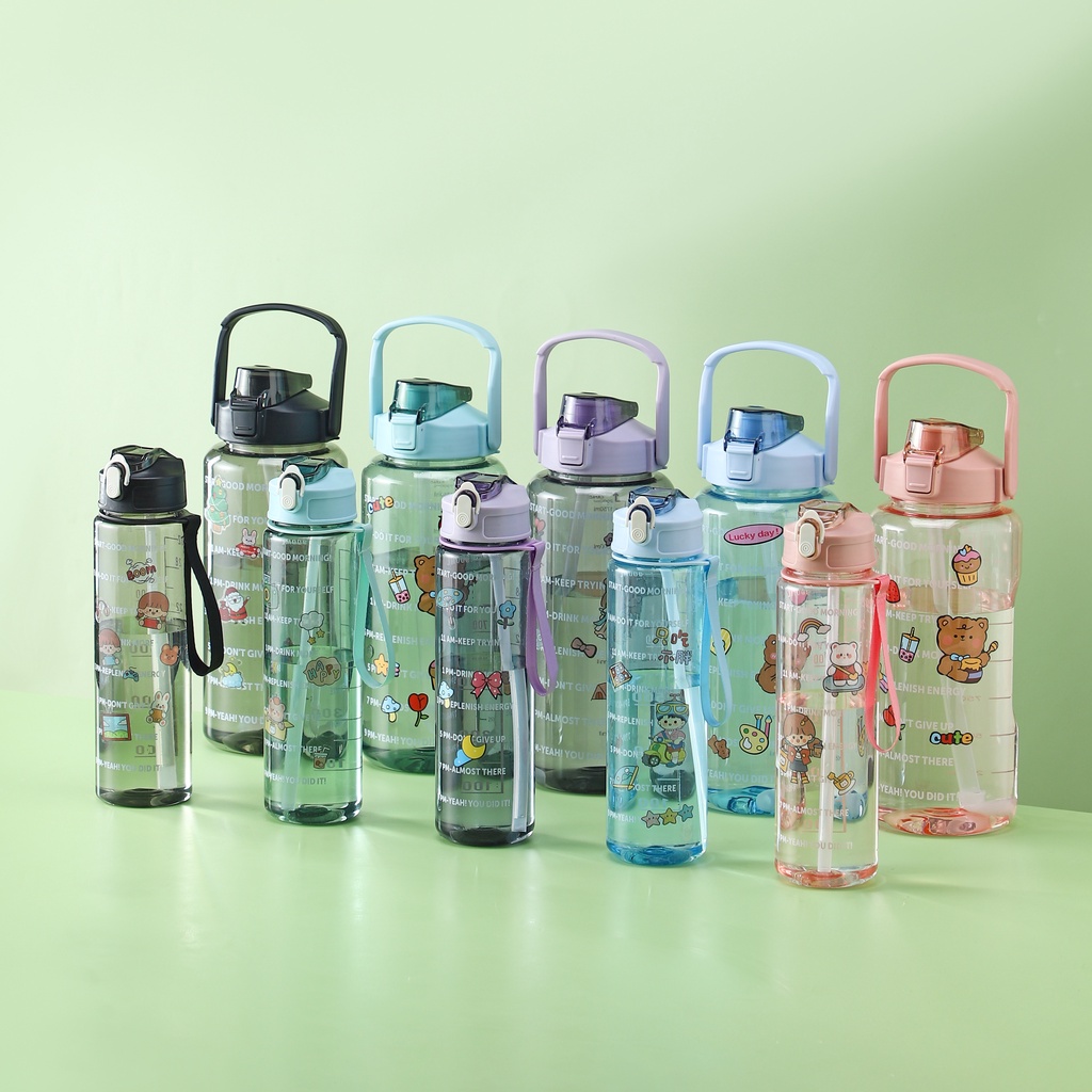 【One Set】2Liter + 900ML Transparent Motivational Water Bottle with Time ...