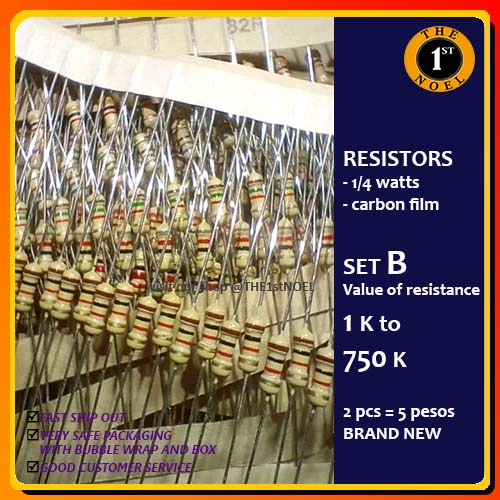 2 PCS 1/4W CARBON FILM RESISTOR 5％ 1K Ohm TO 750K Ohms (SET B) | Shopee ...