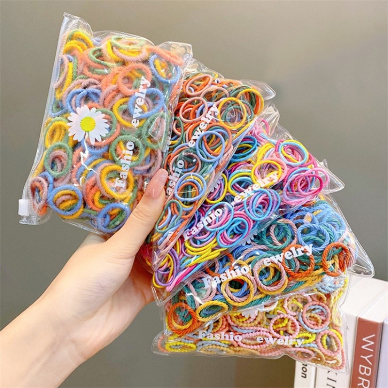 100 Pcs Small Rubber Band Colorful Elastic Ponytail Hair Tie Set ...