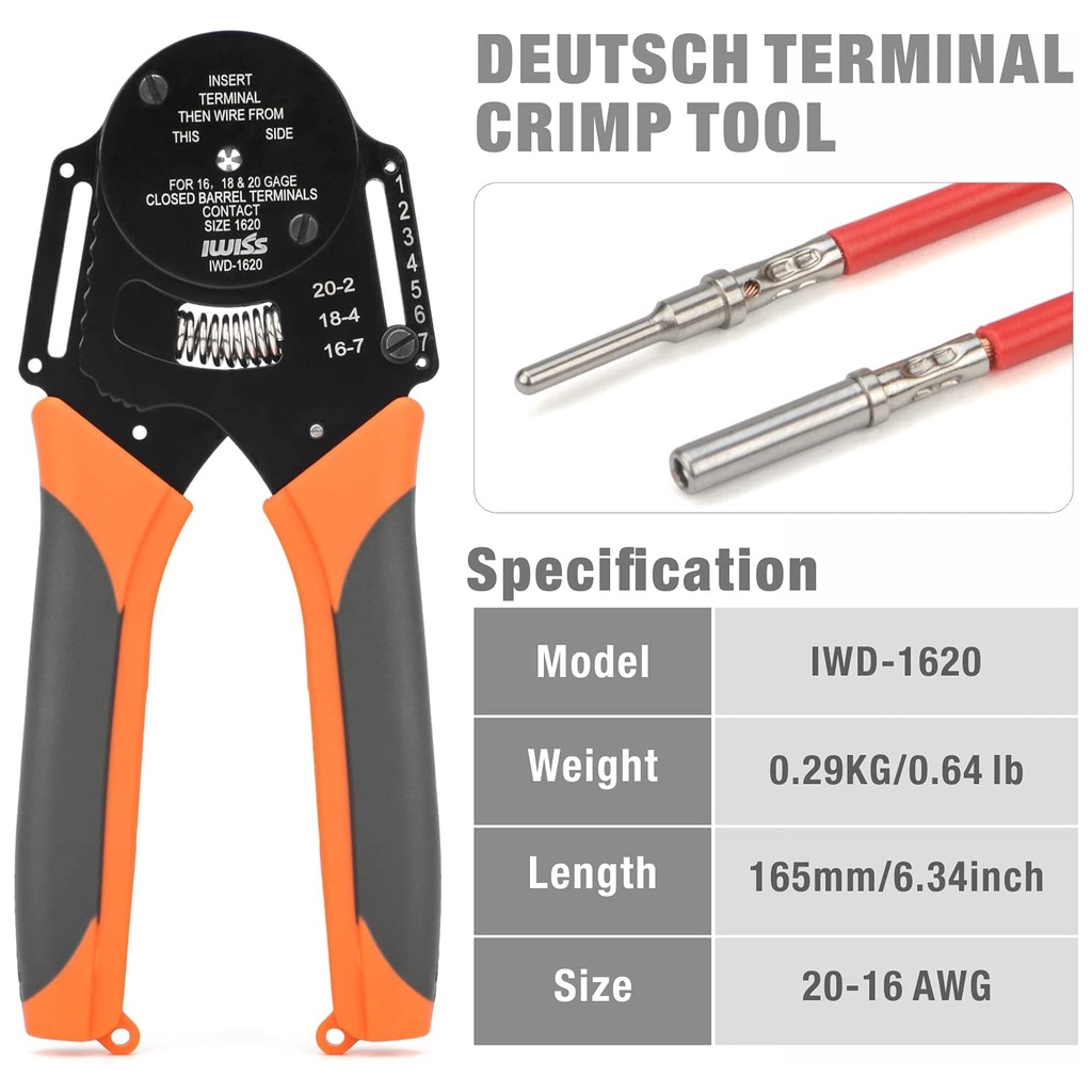 IWD-1620 Deutsch Size Terminals Crimper, Solid Barrel Contact&Circular ...
