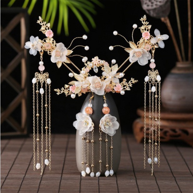 Chinese Hanfu Long Tassel Hair Stick Tiaras Headpiece Women Crystal ...