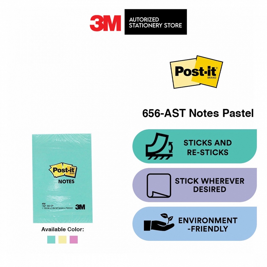 3M Post-it® Notes, 2in x 3in 656-AST Pastel [MP656AST] | Shopee Philippines
