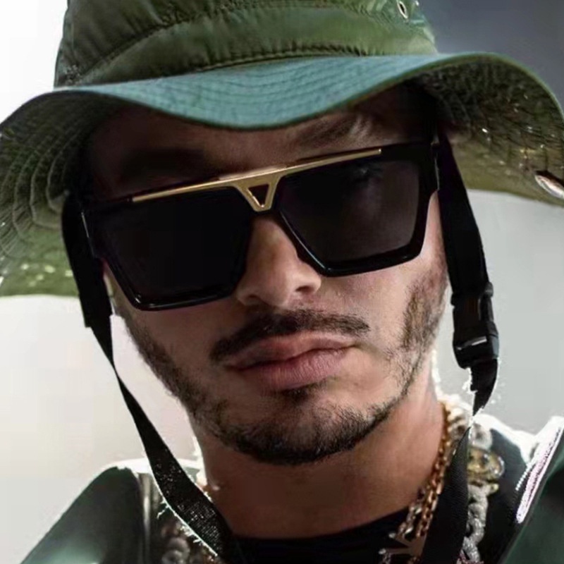 Fashion Trend Retro Men Women Square Frame Sunglasses Large Frame Black ...