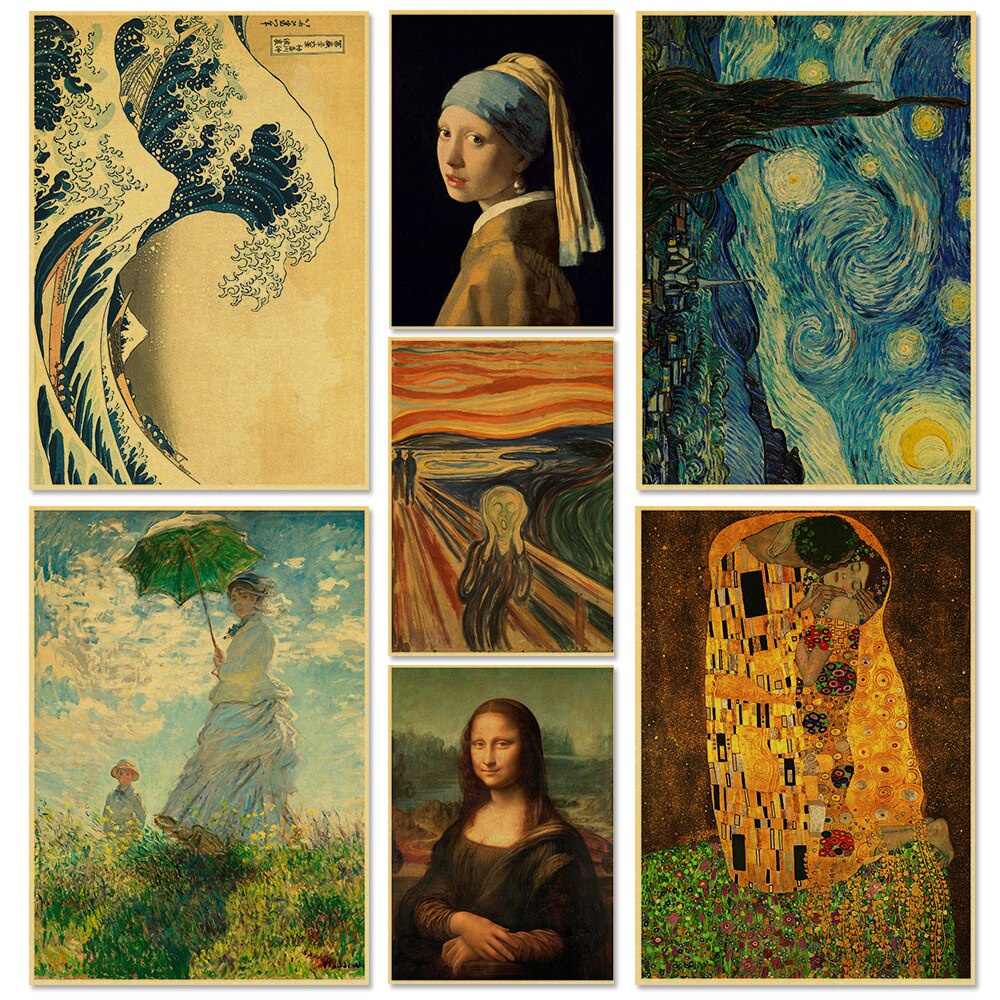 Classic Famous Oil Painting Collection Kraft Paper Posters Van Gogh ...