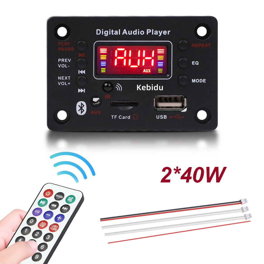 2X40W Amplifier Bluetooth 5.0 MP3 Player WAV Decoder Board 12V Car FM ...