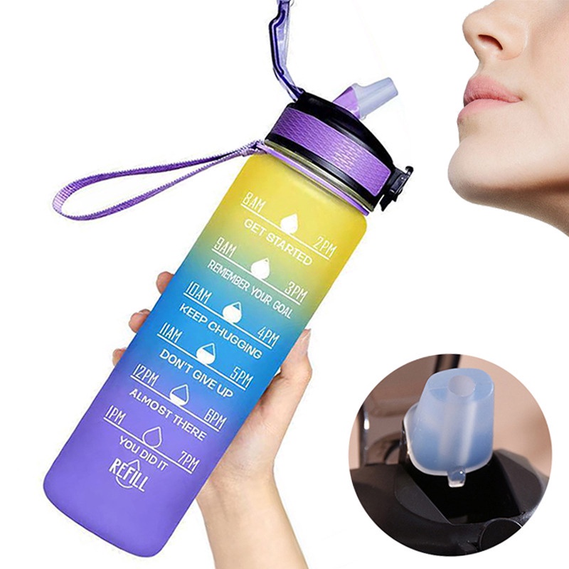 1L Motivational Water Bottle with Time Marker & Straw-BPA Free Locking Flip-Flop Lid | Shopee ...