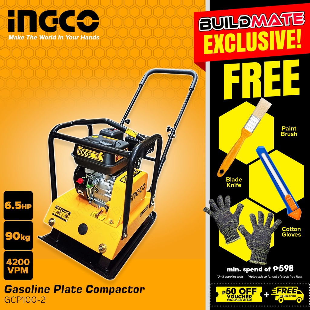 INGCO Gasoline Plate Compactor 4.8KW 6.5HP GCP100-2 •BUILDMATE• IPT ...