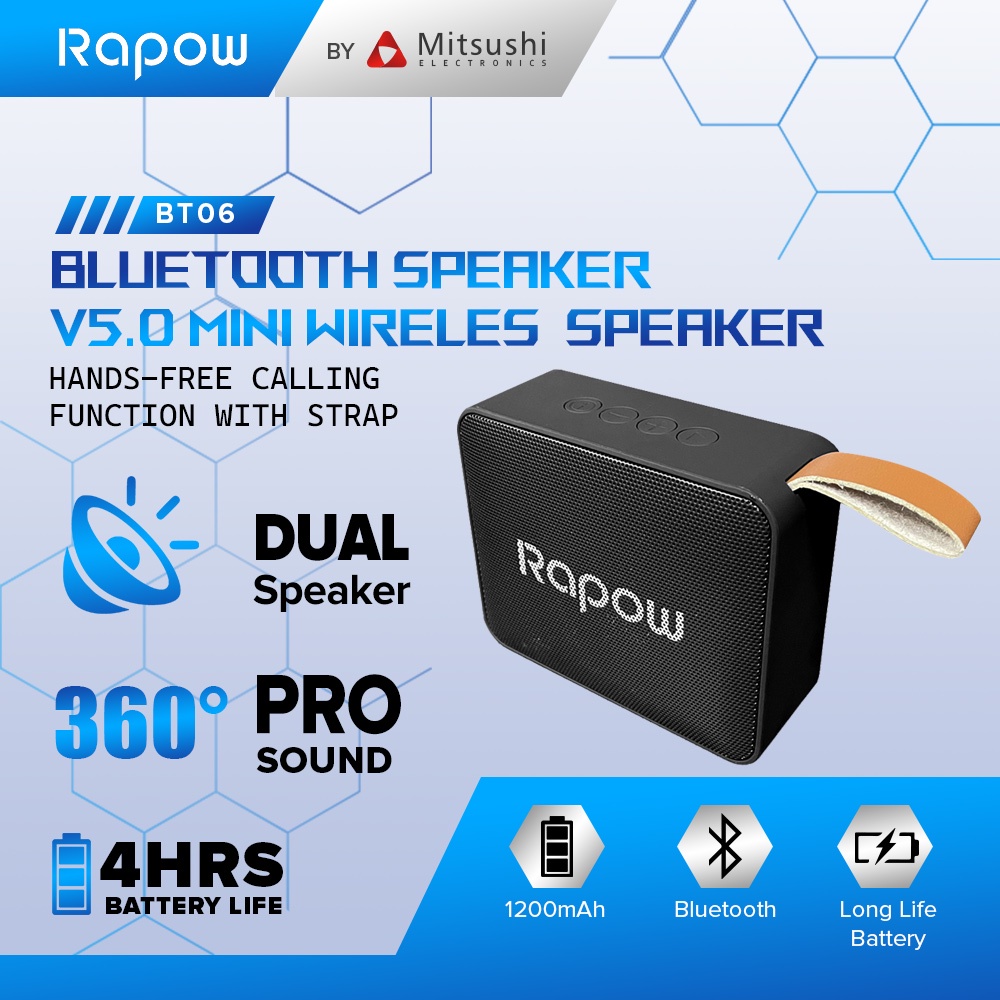 Rapow By Mitsushi BT06 Bluetooth Speaker 3D Stereo Super Surround Sound Portable Wireless ...