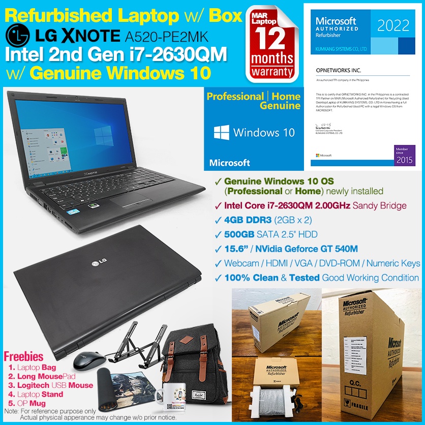 Genuine Windows LG i7-2630QM 4GB 500GB WEBCAM 15.6" HDMI - A520-PE2MK | Shopee Philippines