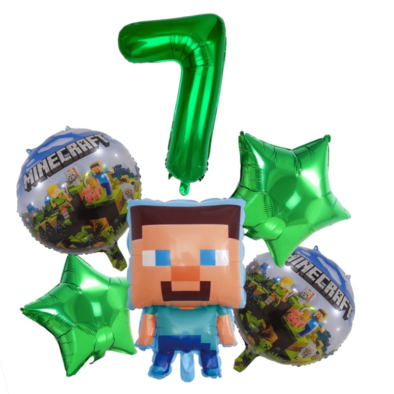 7pcs Minecraft Party Decorations My World Theme 32inch Green Number ...