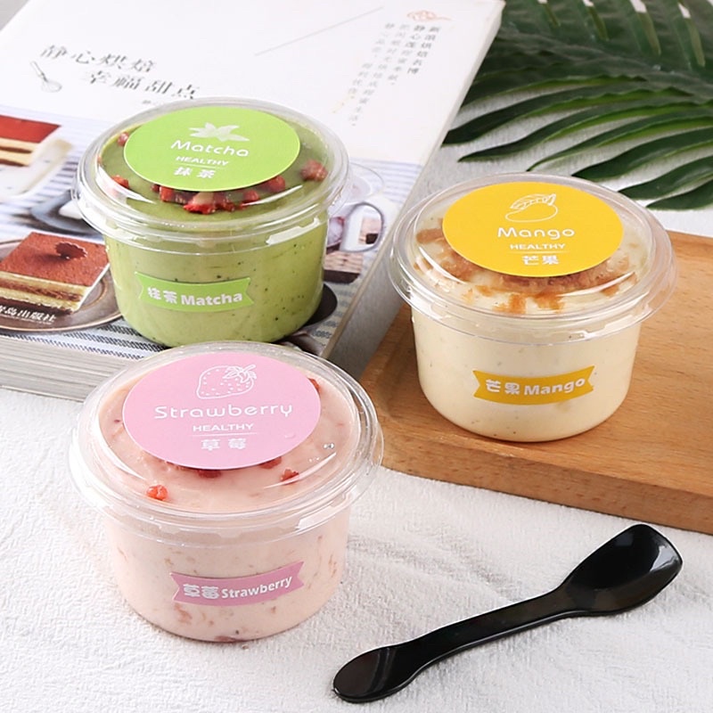 50pcs Round Clear Dessert Cup Plastic Container w/ Lid Mousse Mini Cake ...