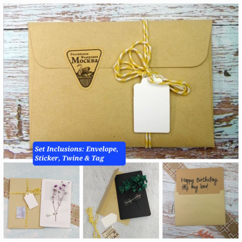 160 mm x 110 mm KRAFT Envelope Set with Twine, Tag & Sticker | Shopee ...