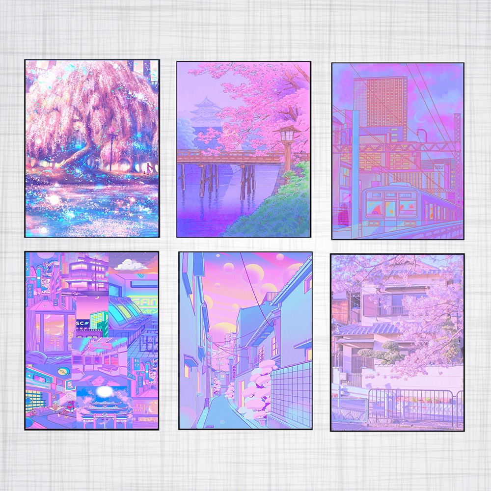 Japanese Night View Street Posters and Prints Anime Cartoon Comics ...