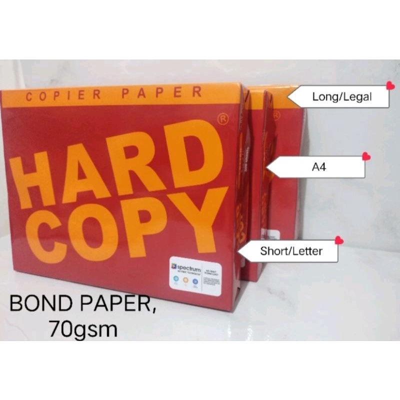 HARD COPY Bond Paper, Bright White 70gsm,Long/A4/Short per Ream or ...