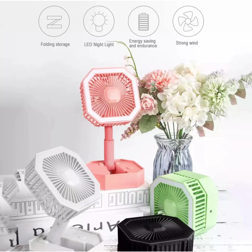 Portable Mini Desk Fan Electric Telescopic Fan LED Light Multi-function Fan Stand USB ...