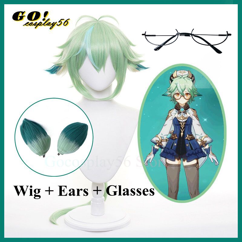 Genshin Impact Sucrose Wig Ears Cosplay Long Straight Ponytail Mixed ...