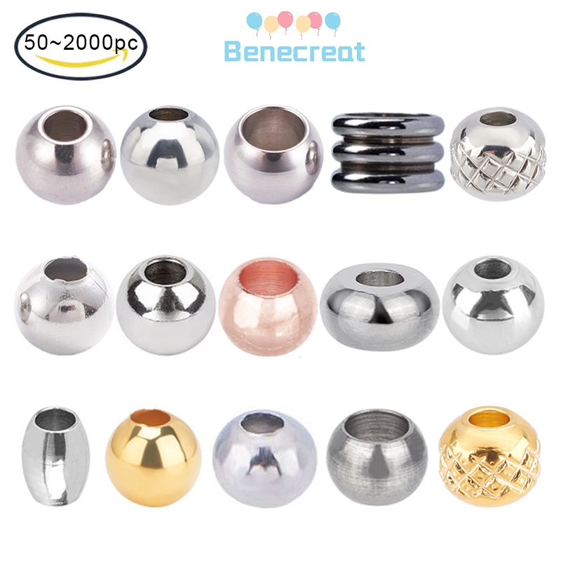 50pc to 500pc 304 Stainless Steel Beads 2mm ~ 8mm Round Spacer Charm ...