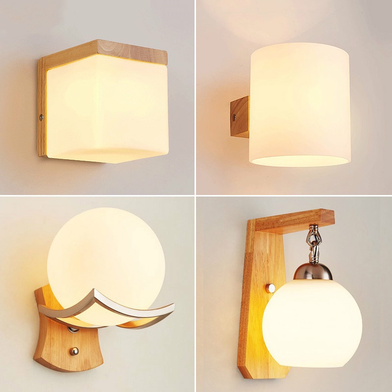 Nordic Wood Lamp Glass Lampshade Bedroom Entrance Aisle Indoor Home ...